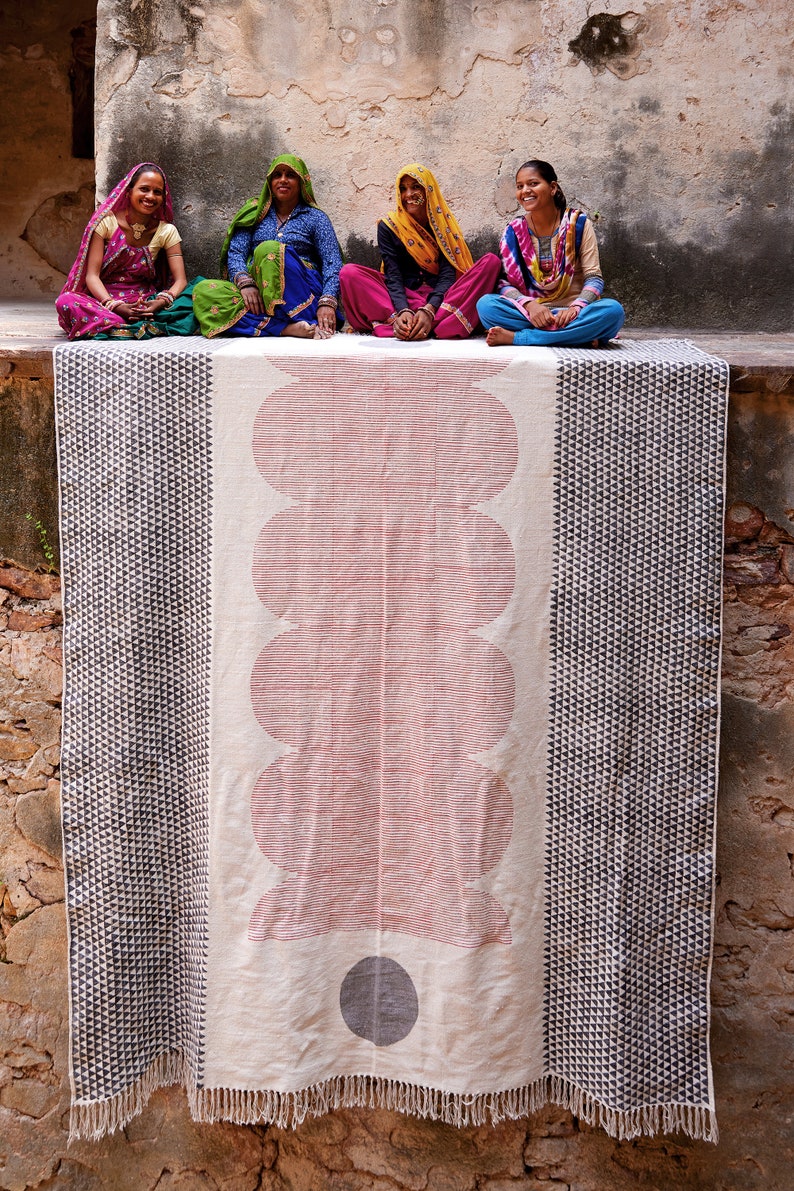 Handmade Cotton Rug: Bauhaus Block Print, Indian Area Rug - Etsy