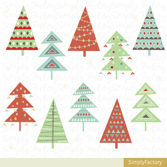 Christmas Tree Clip Art Vintage Christmas Retro Vintage | Etsy