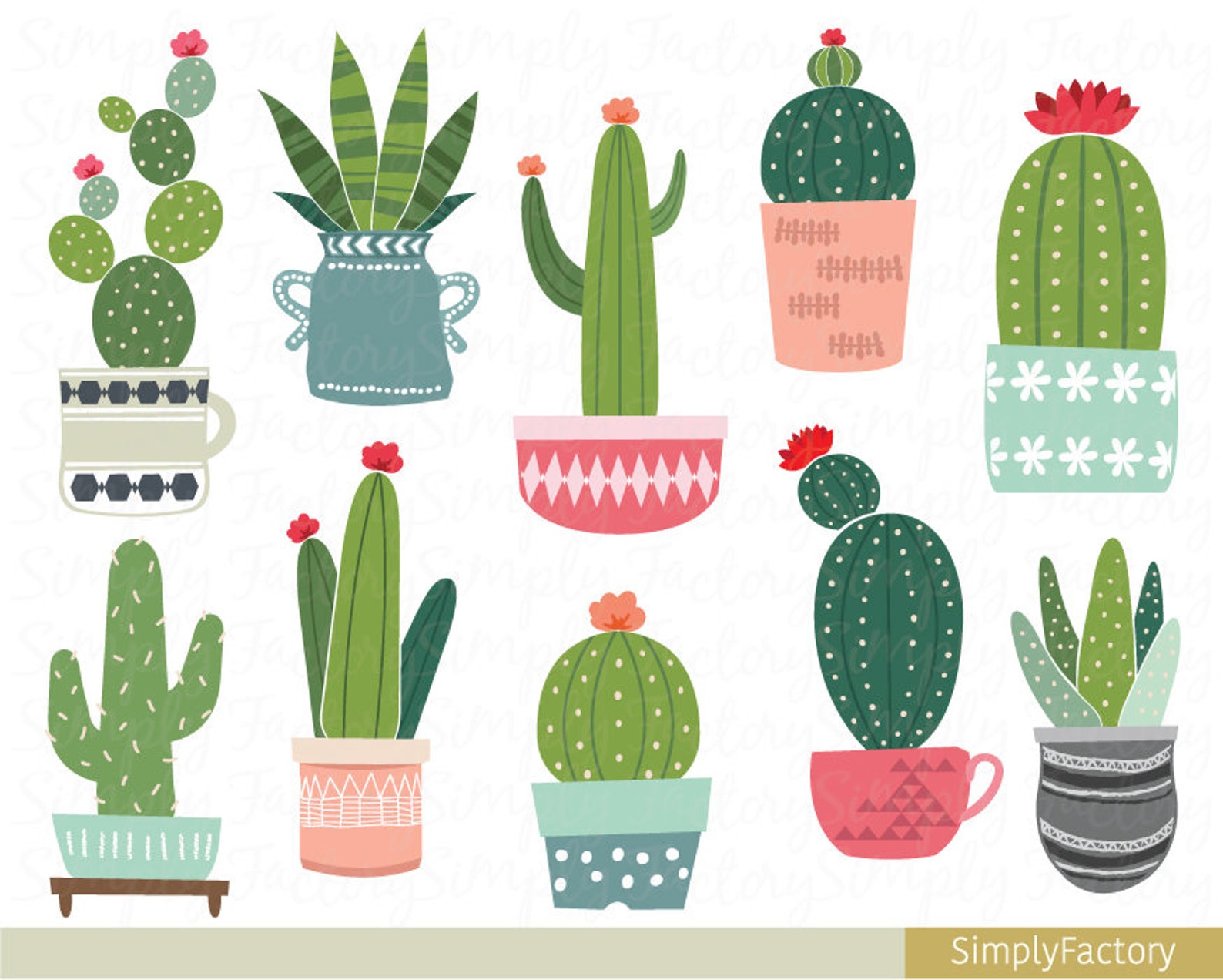 Cactus potted clip art succulent clipart tribal cacti | Etsy