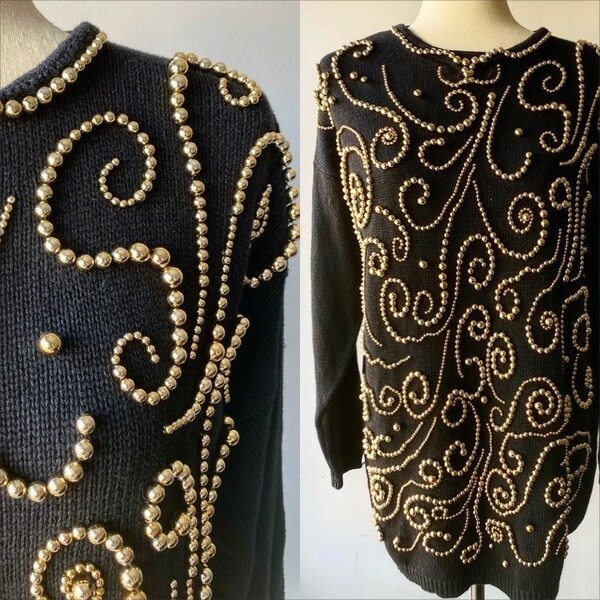 Black Beaded Sweater - Etsy