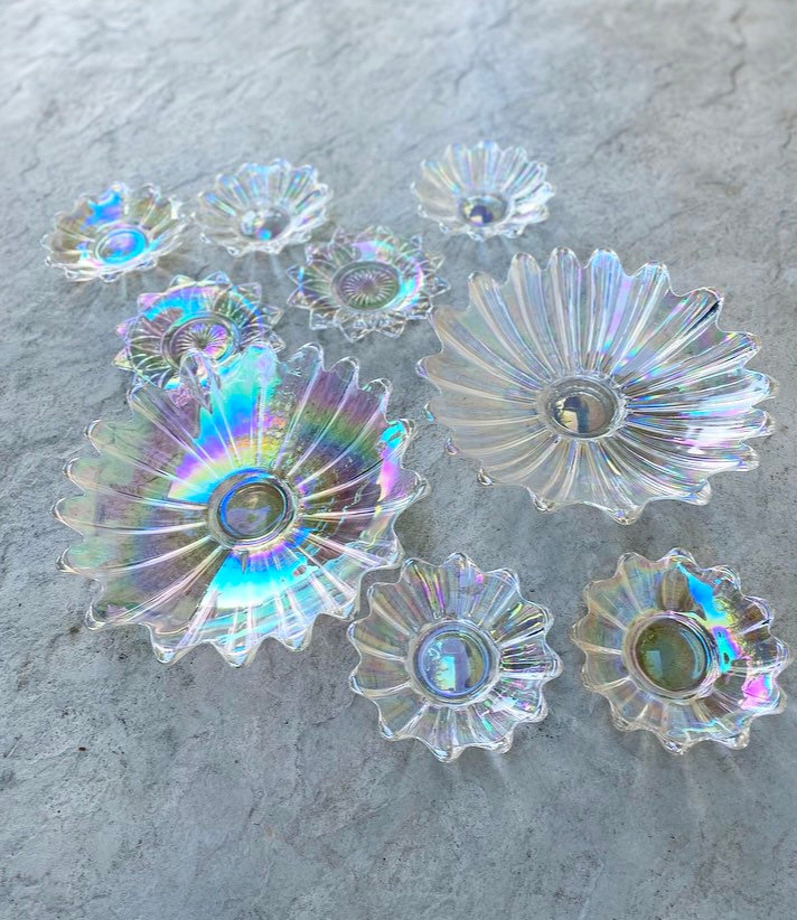 Mid Century Carnival Glass Iridescent Candy Dish Set / Bowls - Etsy