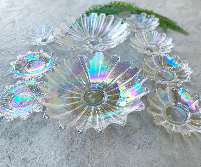 Mid Century Carnival Glass Iridescent Candy Dish Set / Bowls - Etsy