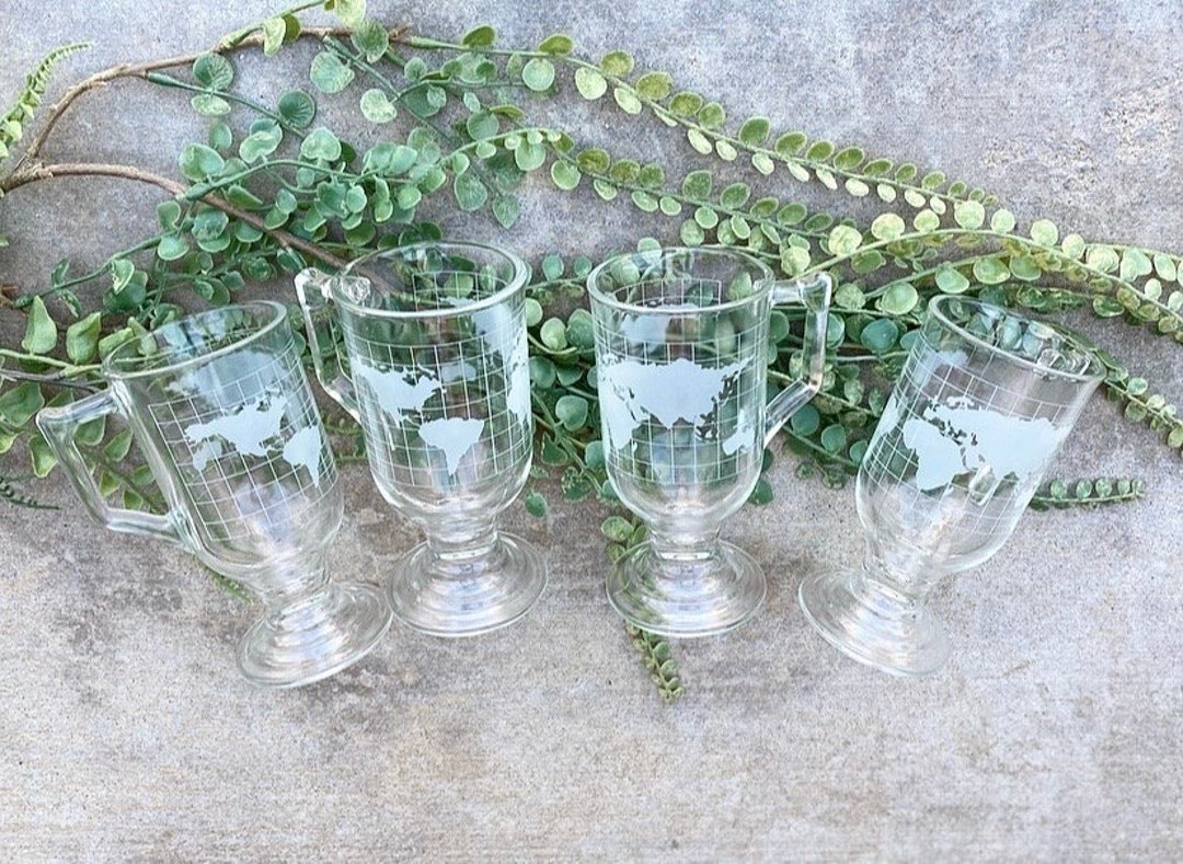 Vintage Atlas World Map Mugs / Irish Coffee Pedestal Mugs / Set of 4 - Etsy