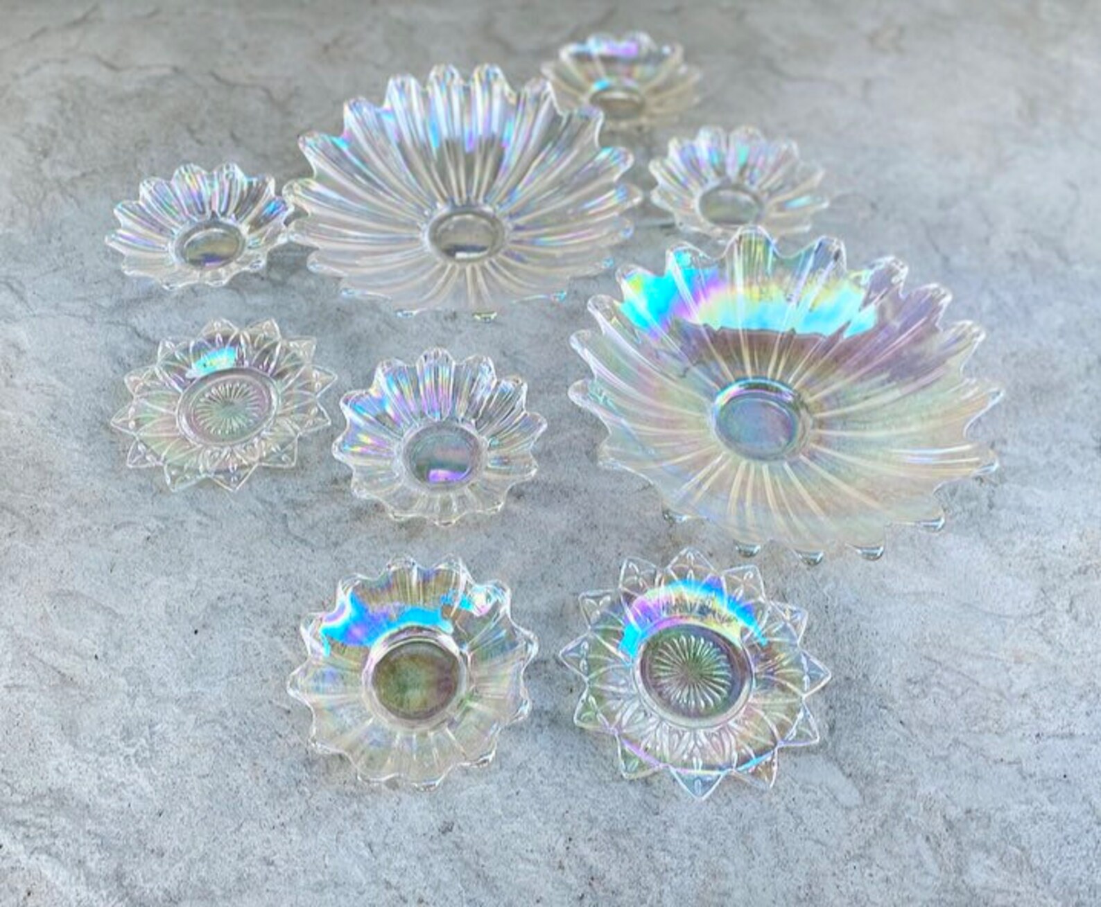 Mid Century Carnival Glass Iridescent Candy Dish Set / Bowls - Etsy
