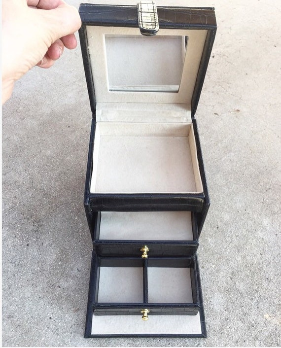 70s Train Case Leather Traveler Jewelry Storage Box /… - Gem