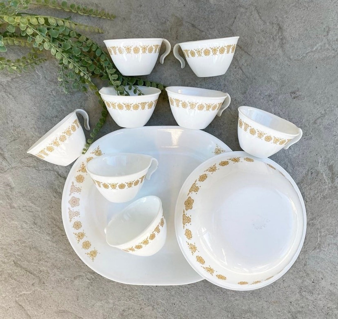 70s Butterfly Gold Tea Coffee Cups With Serving Tray and Snack Bowl ...