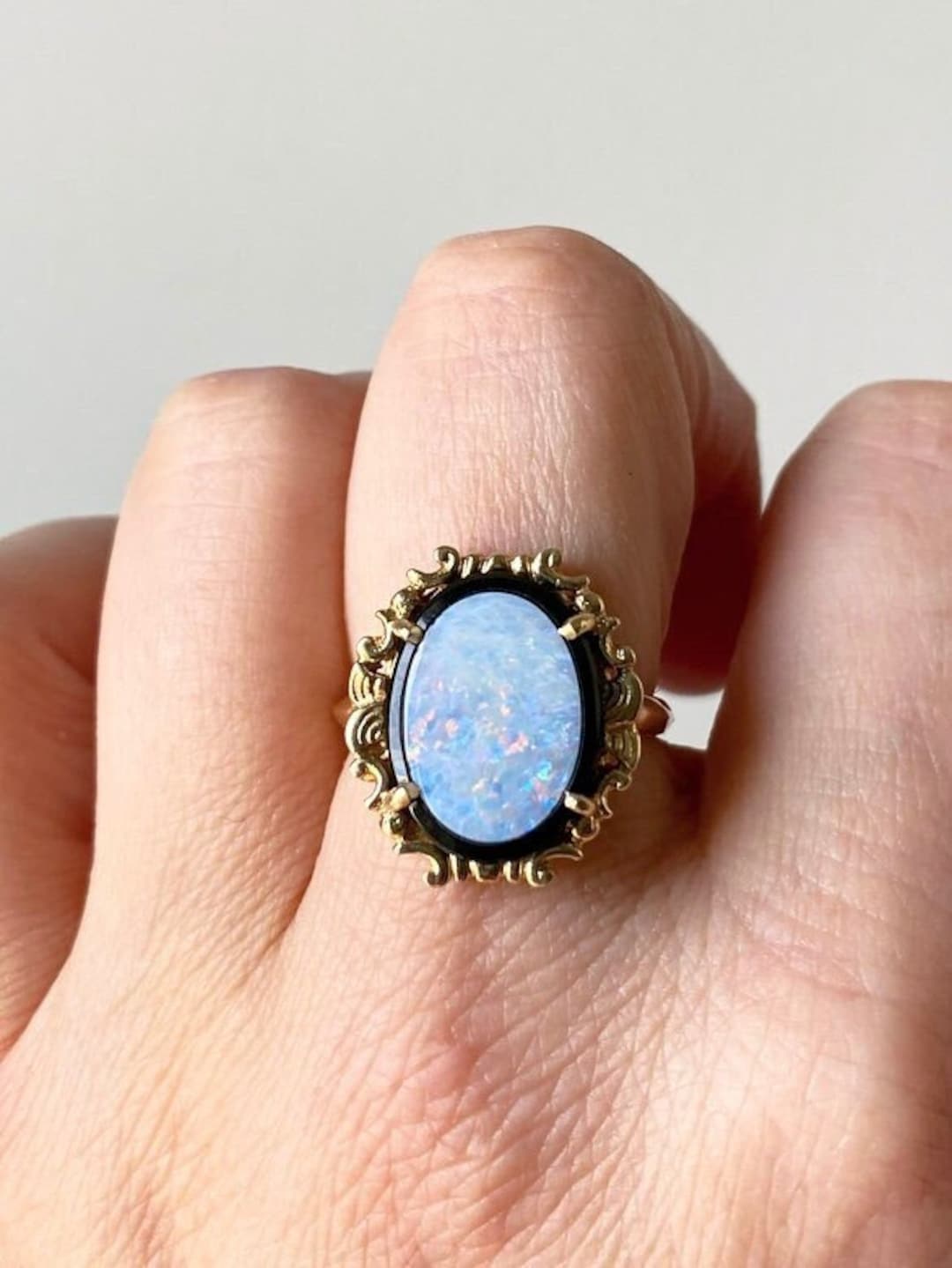 70s Rare Scroll Work Australian Opal Doublet Size 8 US / Set - Etsy