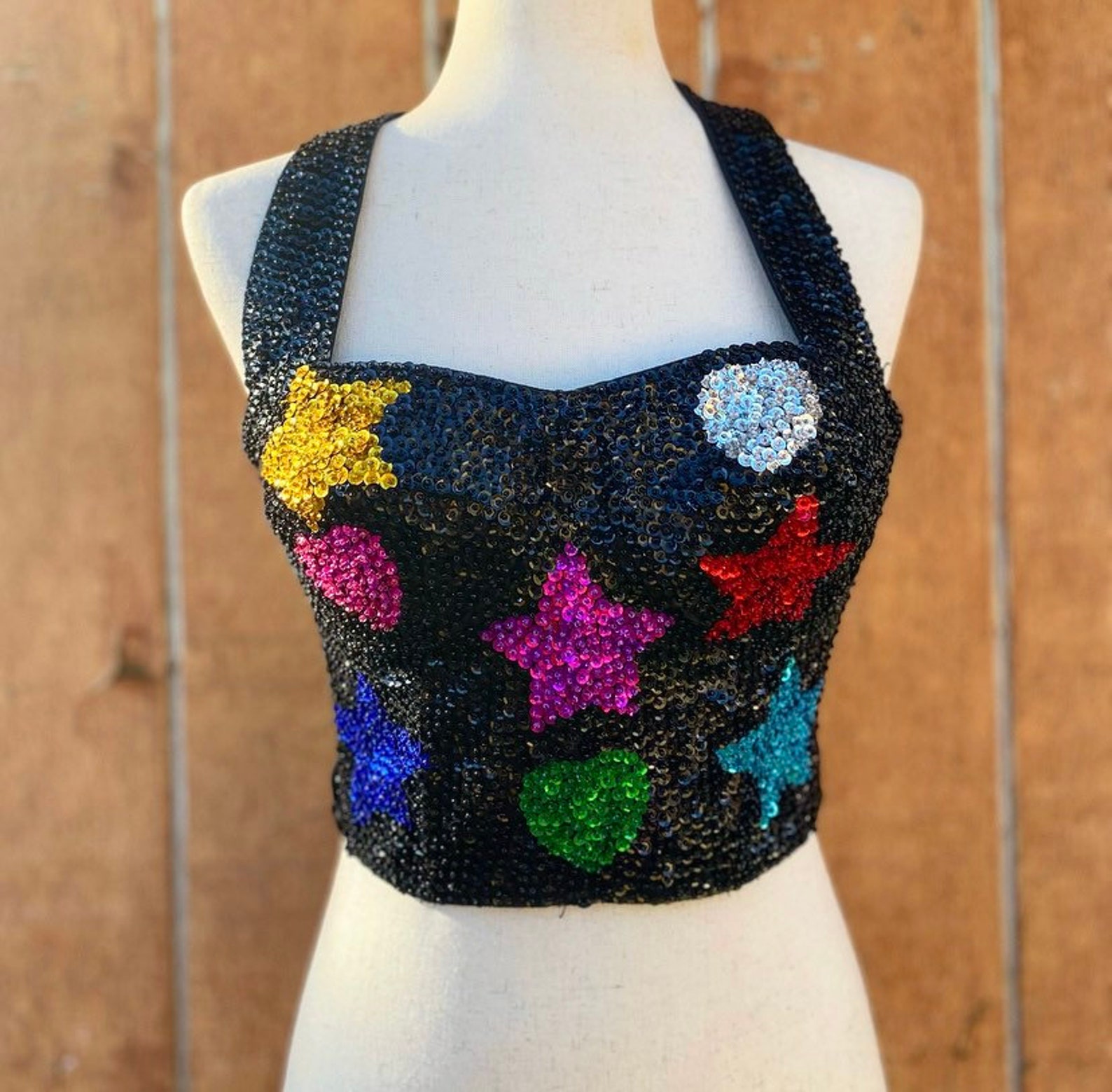 1980s Bustierre Sequins Stars and Shapes Halter / Crop Top / - Etsy