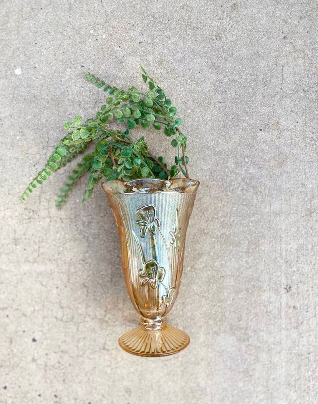 60s Peach Carnival Glass Vase - Etsy