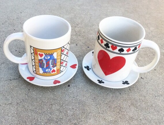 Fun Playing Cards Mugs and Saucer Set / King and Heart Mugs / | Etsy
