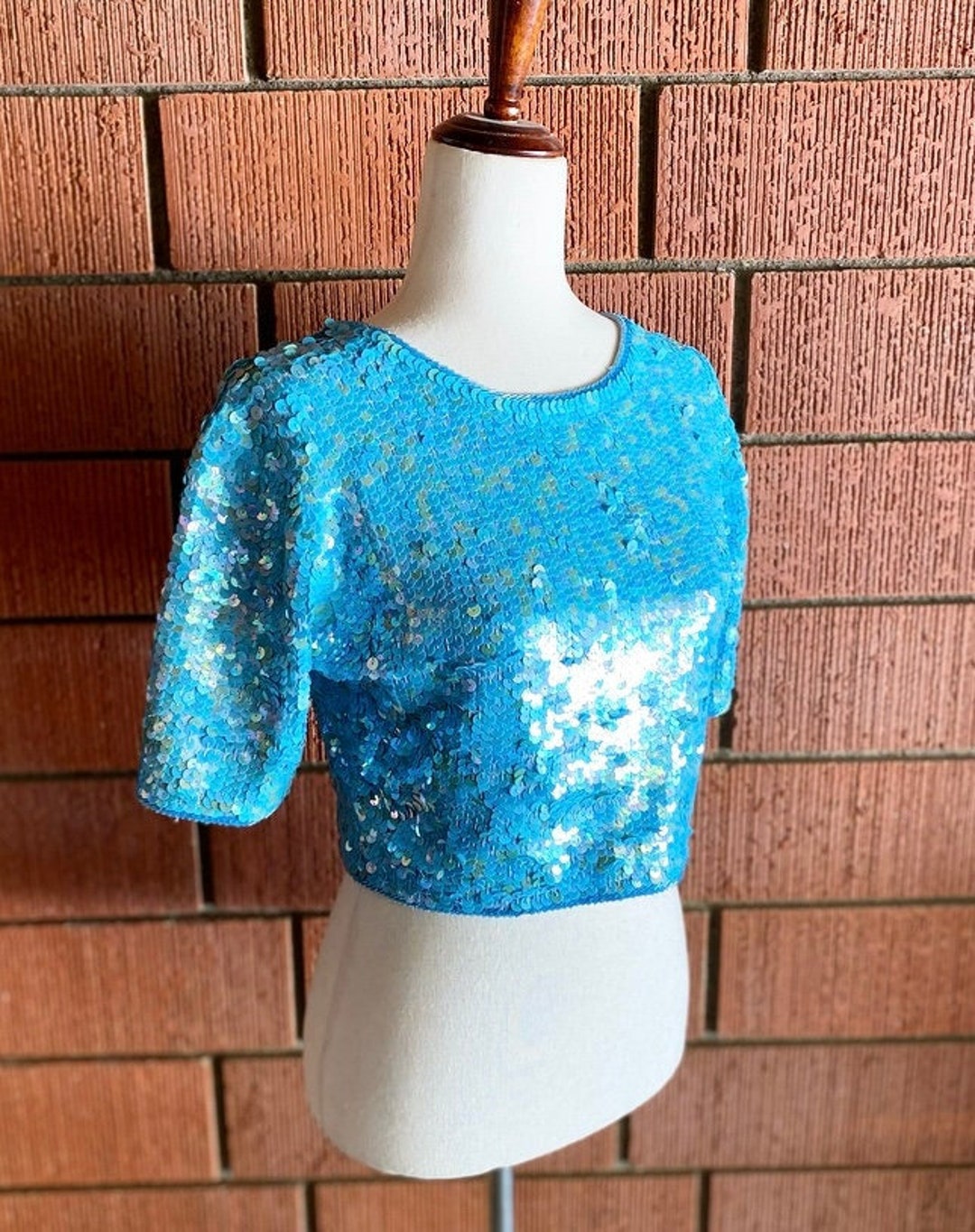 80s Baby Blue Sequins Crop Top / US Womens Size Medium / 6-8 - Etsy