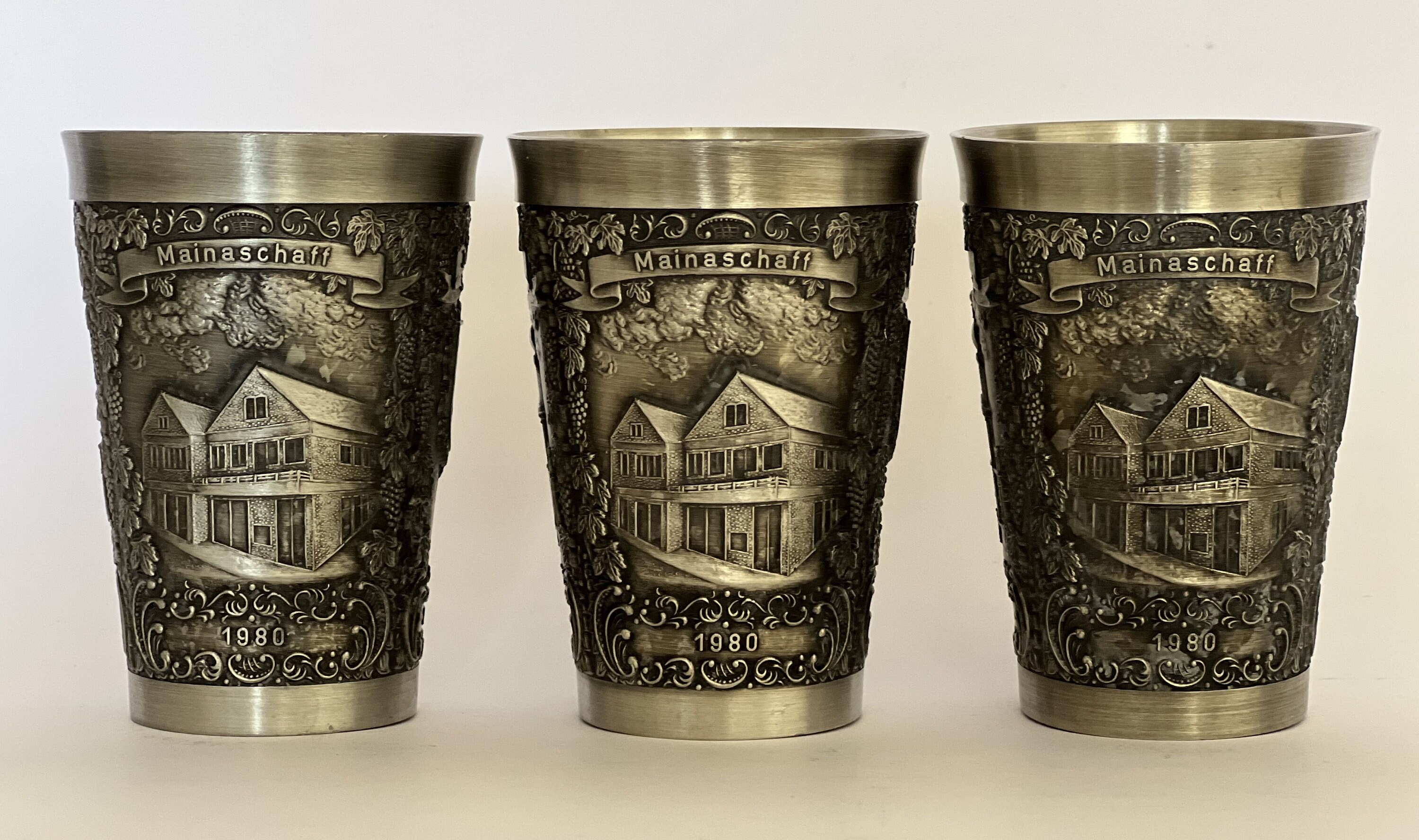 Antique Zinn-becker Embossed Pewter Cups, Three Collectible German Tin ...