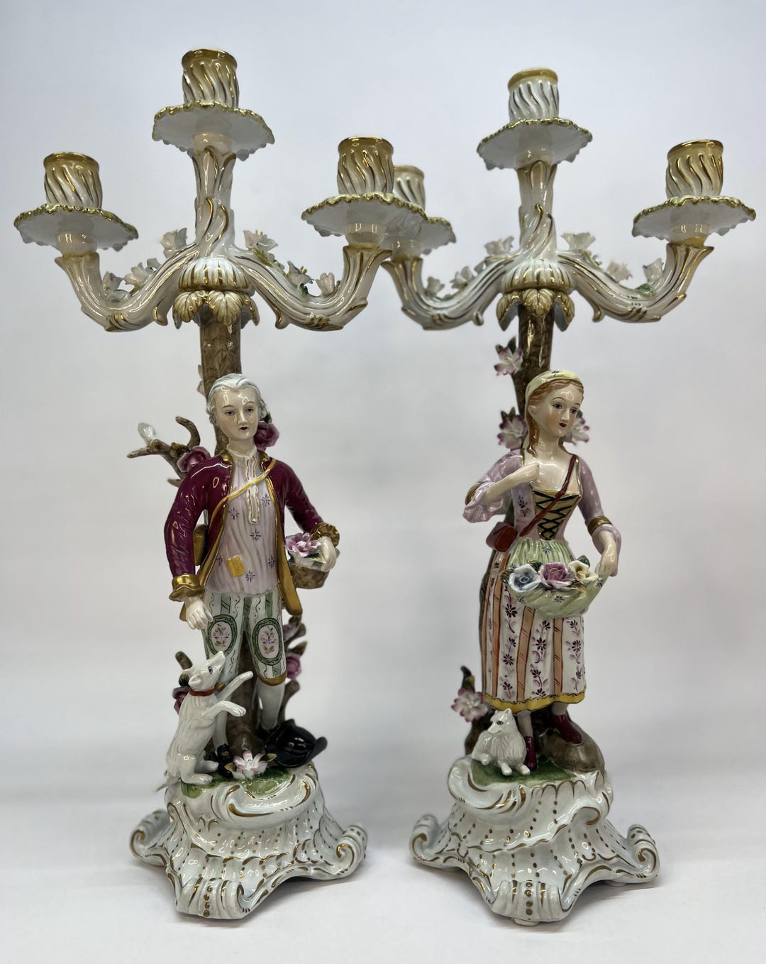 Pair of Porcelain Candlesticks in the Meissen Style, Boy and Girl With ...