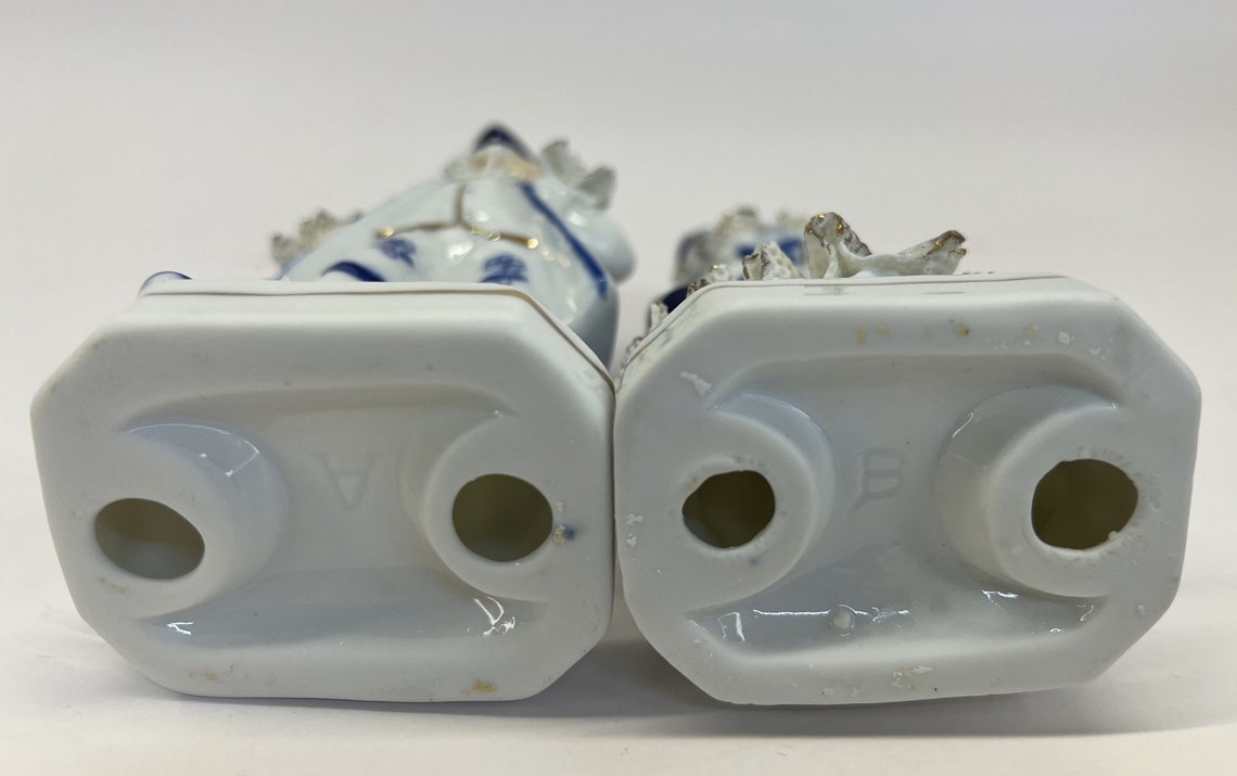Vintage Porcelain Blue and White Victorian Figurines of a Man & Lady ...