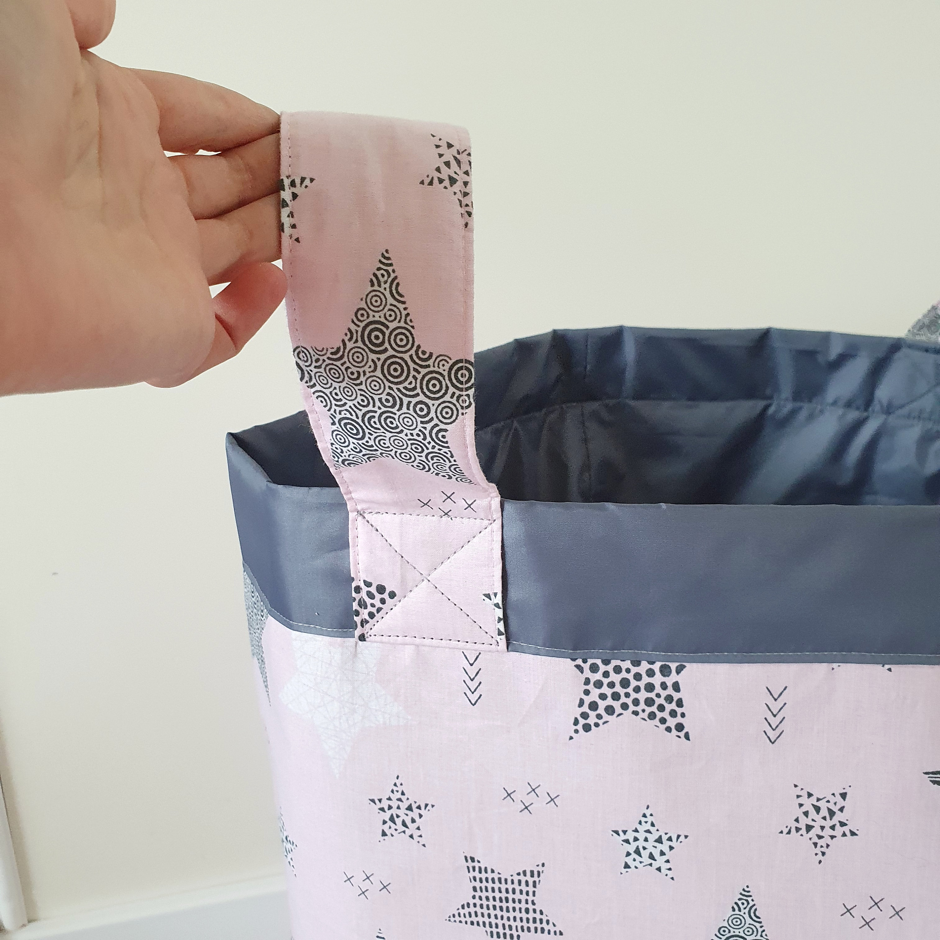 Grey Stars on Pink Storage Hamper Fabric Basket for Toys | Etsy
