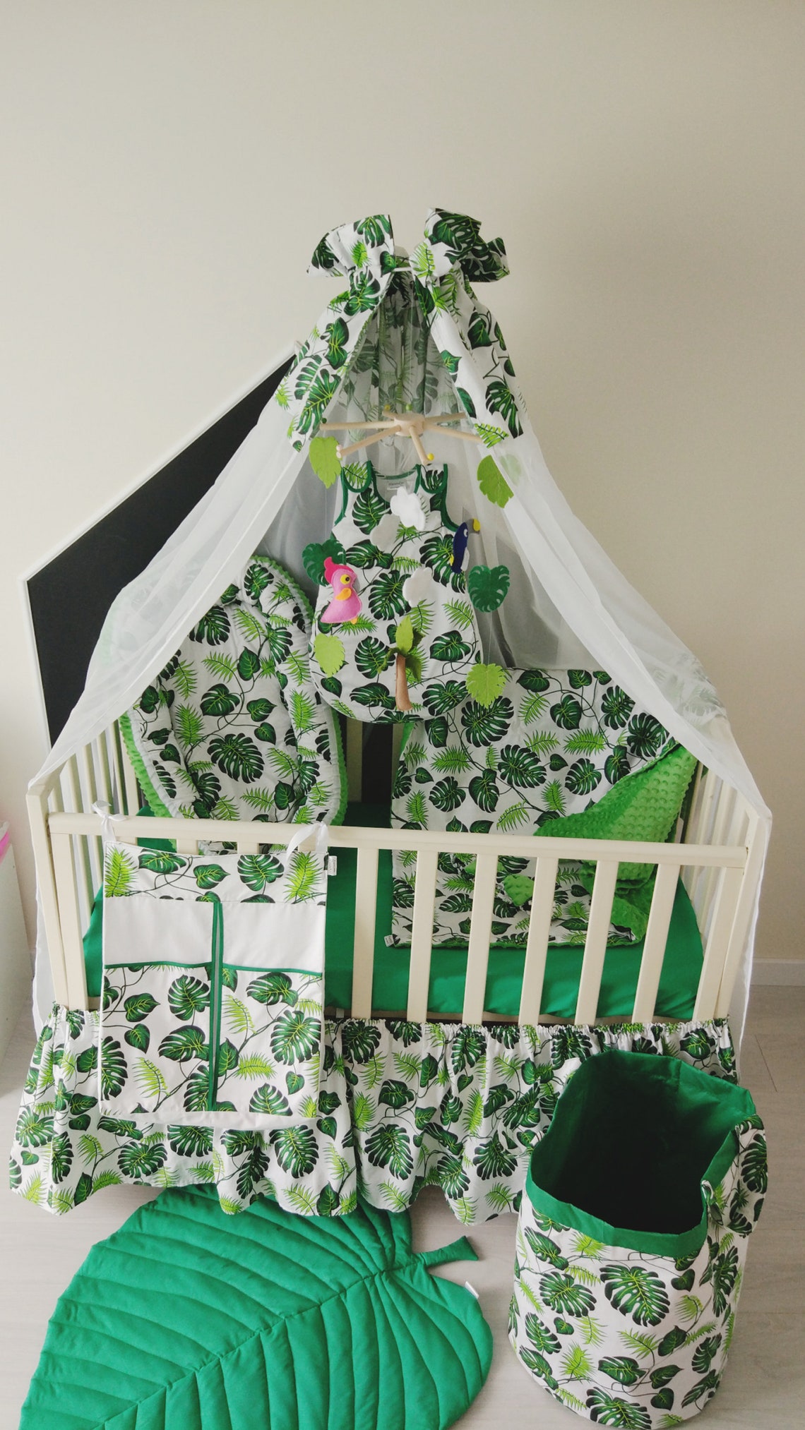 Tropical Crib Pocket Nappy Holder Bag Diaper Stackers Monstera | Etsy