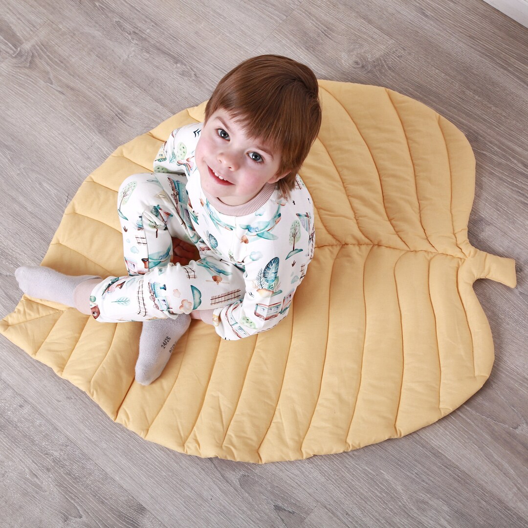 Yellow Leaf Play Mat Jungle Nursery Decoration Cotton Carpet Tropical ...