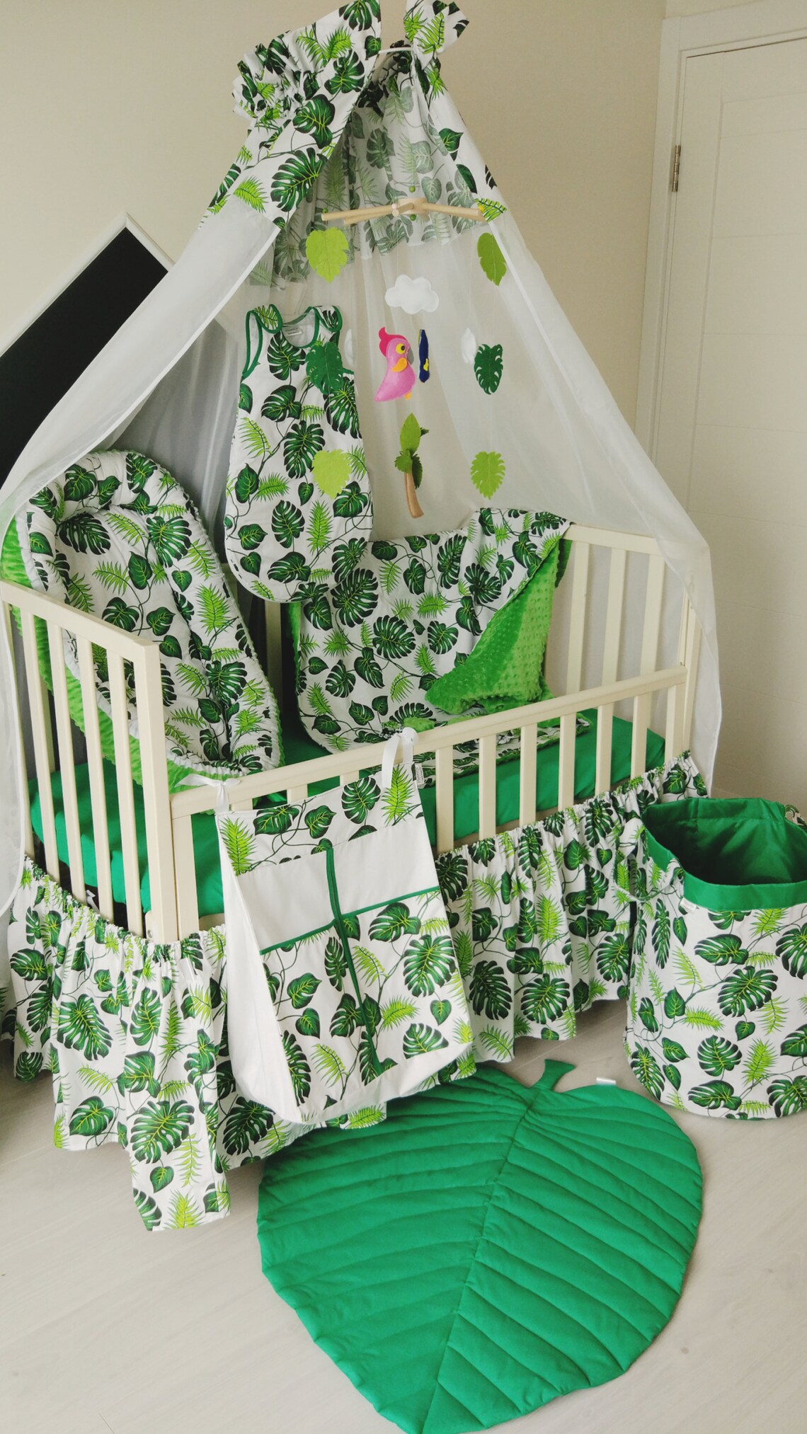 Tropical Crib Pocket Nappy Holder Bag Diaper Stackers Monstera | Etsy