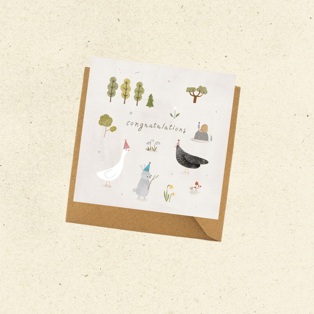 Congratulations Animal Party Forest 148mm Square Greeting Card - Etsy