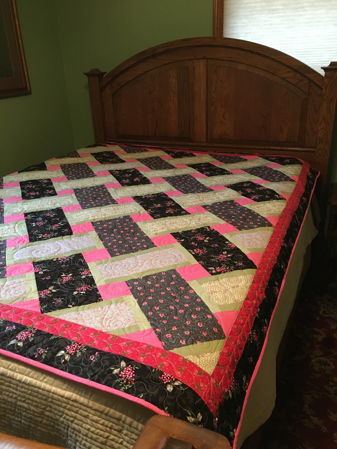 Twin Quilt Quilted Throw Girls Quilt Pink and Black Twin - Etsy