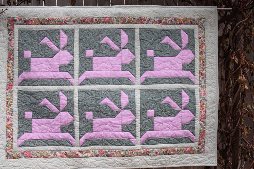 Quilted Bunny 46" Wall Hanging, Homemade Quilted Bunnies, Easter Quilt ...