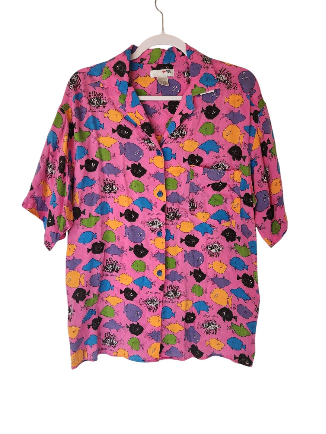 Vintage French Navy Pink Tropical Fish Button up Shirt Size 6/8 - Etsy
