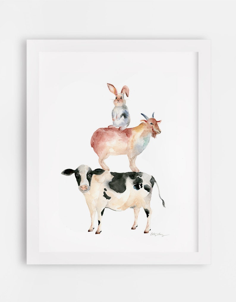 Animal Stack Art Print With Rabbit, Goat, and Cow. Fun Farm Animals ...