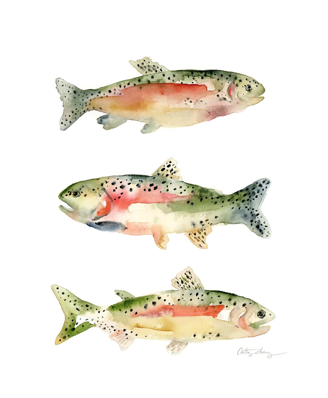 Rainbow Trout Watercolor Art Print / Rainbow Trout Trio Art Print ...