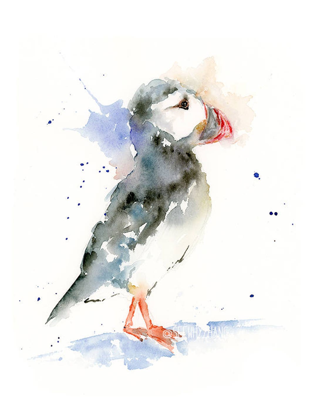 Puffin Abstract Watercolor / Puffin Giclee Print / Wild Animal Artwork ...