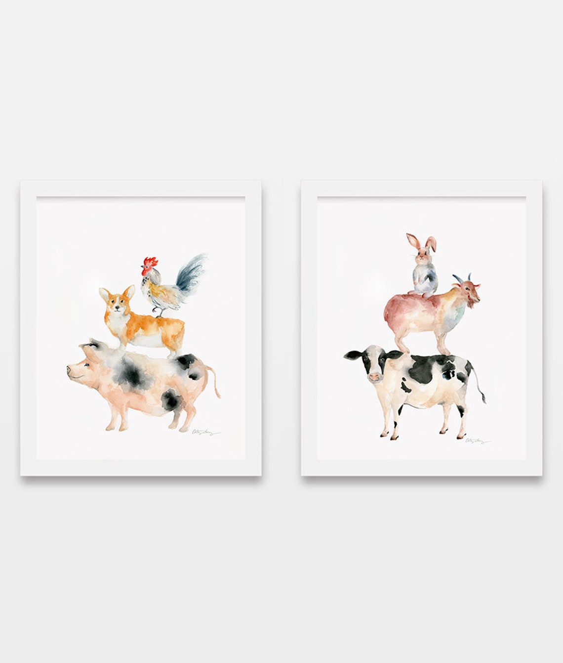 Animal Stack Art Print With Rabbit, Goat, and Cow. Fun Farm Animals ...