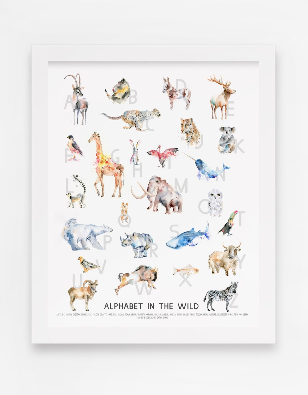 ABC Art Poster for Kids Nursery With Watercolor Animals / - Etsy
