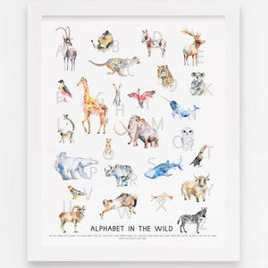 ABC Art Poster for Kids Nursery With Watercolor Animals / - Etsy