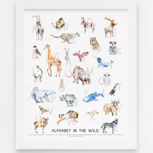 ABC Art Poster for Kids Nursery With Watercolor Animals / - Etsy