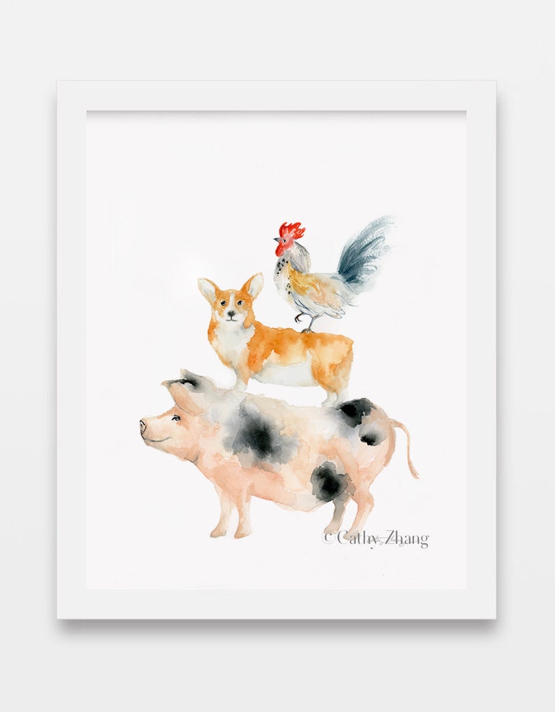 Animal Stack Art Print With Rooster Dog and Pig. Fun Farm - Etsy