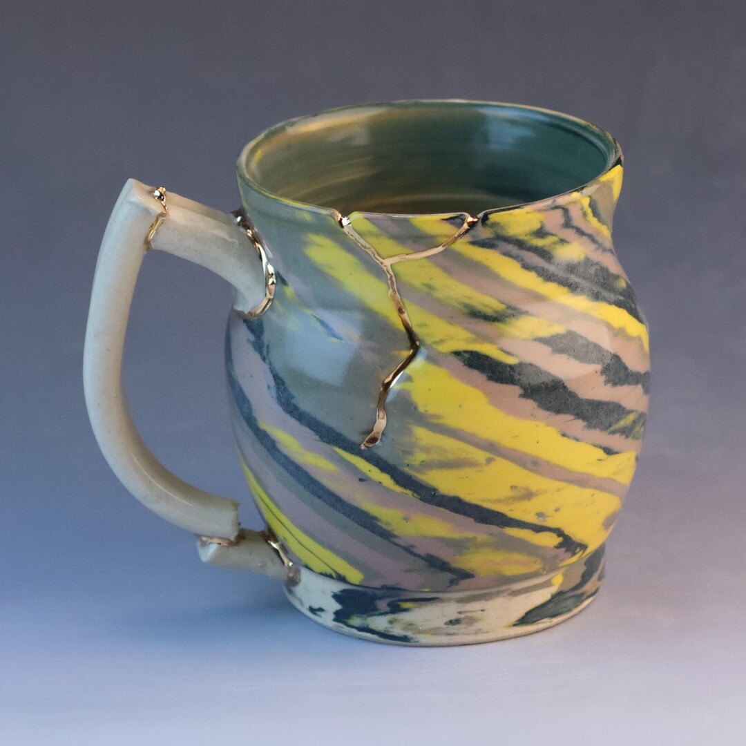 Handmade Kintsugi Ceramic Coffee Mug, Gold Detail Agateware - Etsy