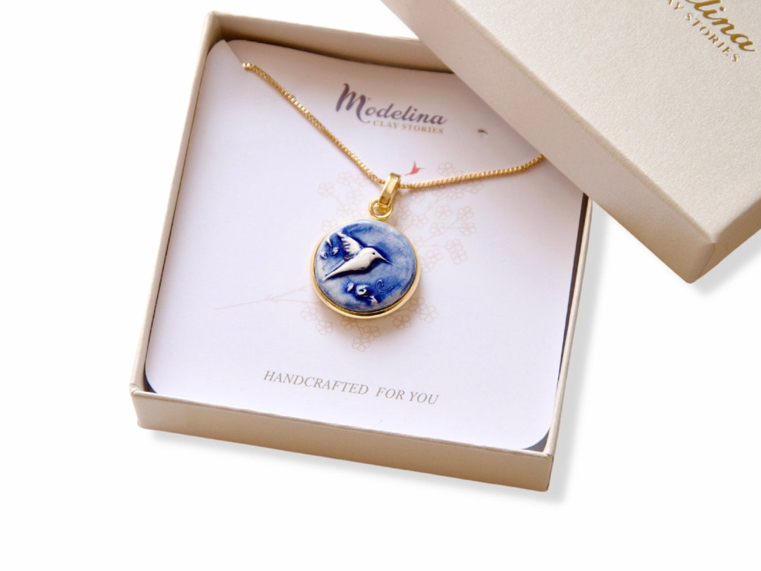 Hummingbird Ceramic Necklace: 18K Gold-plated Locket Pendant - Etsy