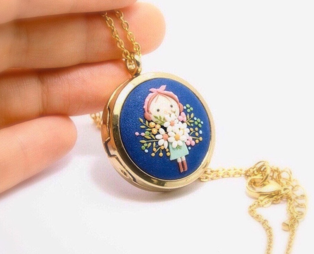 Personalized Photo Locket Necklace: Floral Polymer Clay Pendant - Etsy