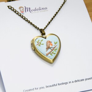 Robin Heart Locket Necklace: Personalized Photo Keepsake, Sympathy Gift ...