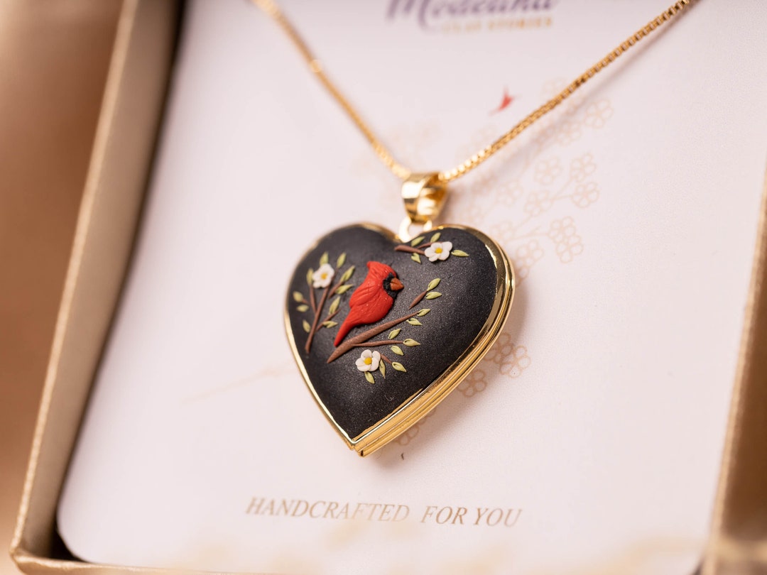 Personalised Gold Cardinal Necklace With Photos Inside in Memory of Him ...