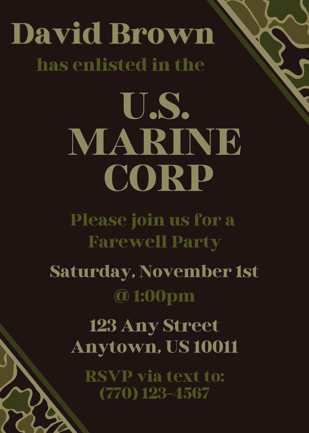 Marine Send-off Invitation/announcement. Digital Design Only - Etsy