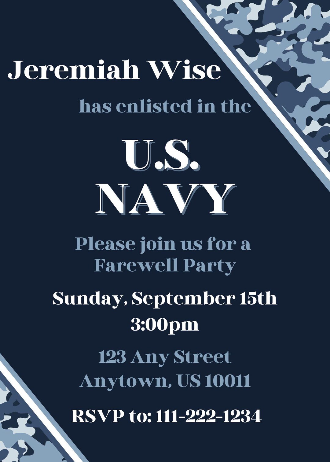 Navy Send-off Invitation/announcement. Digital Design Only - Etsy
