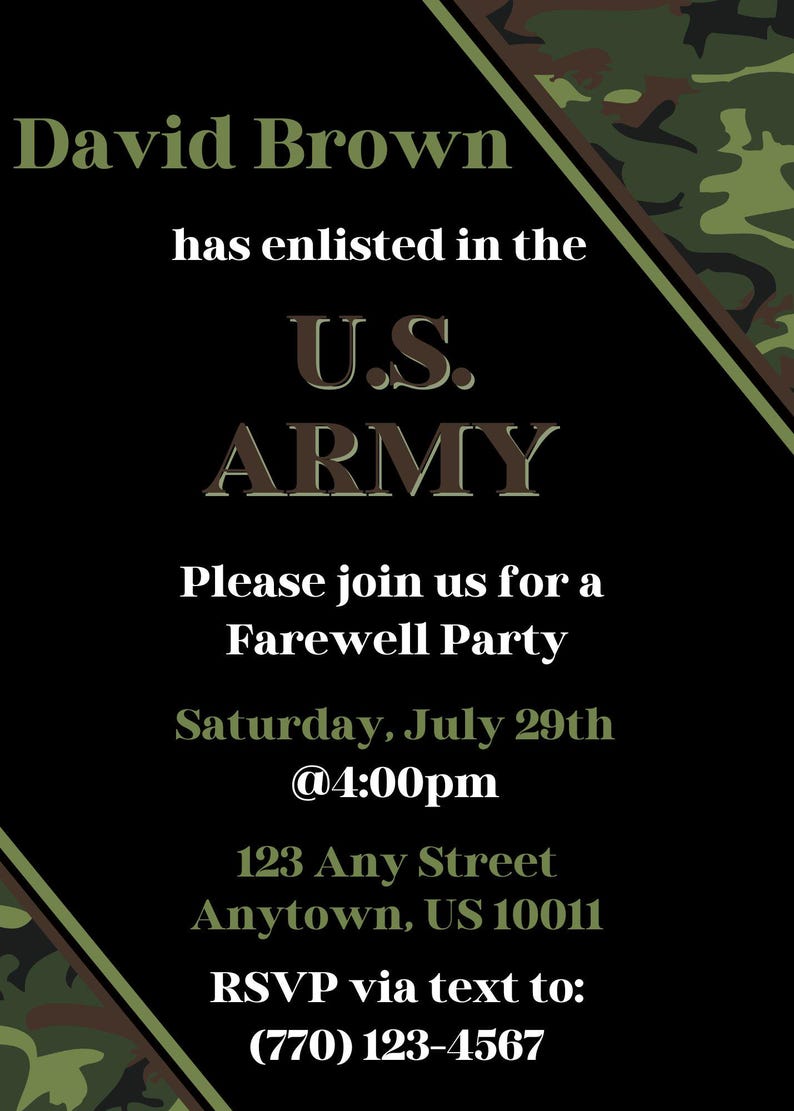 Army Send-off Invitation/announcement. Digital Design Only - Etsy