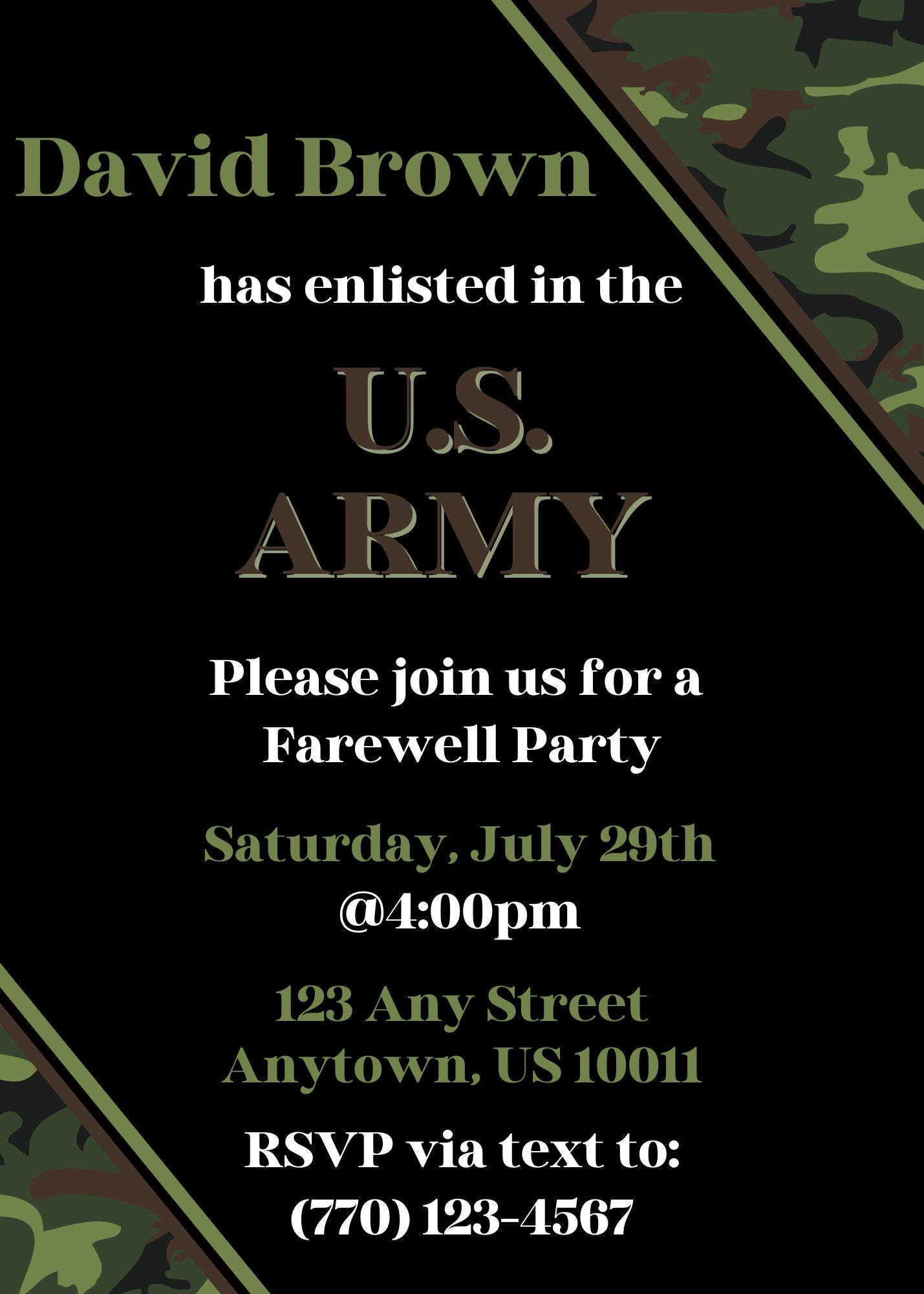 Army Send-off Invitation/announcement. Digital Design Only - Etsy