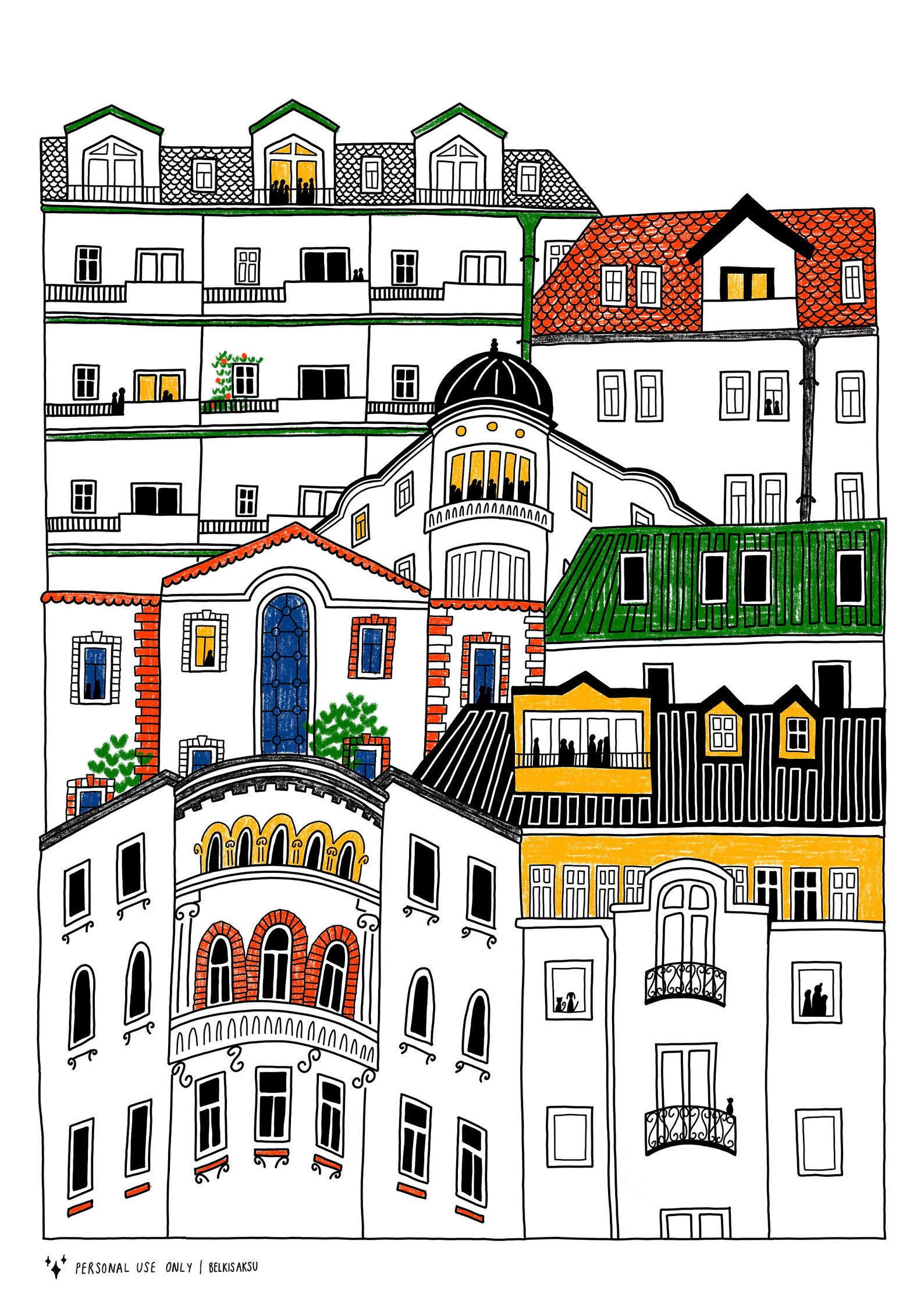Architectural Coloring Pages Set of 3, Urban Wall Art, Coloring Pages ...