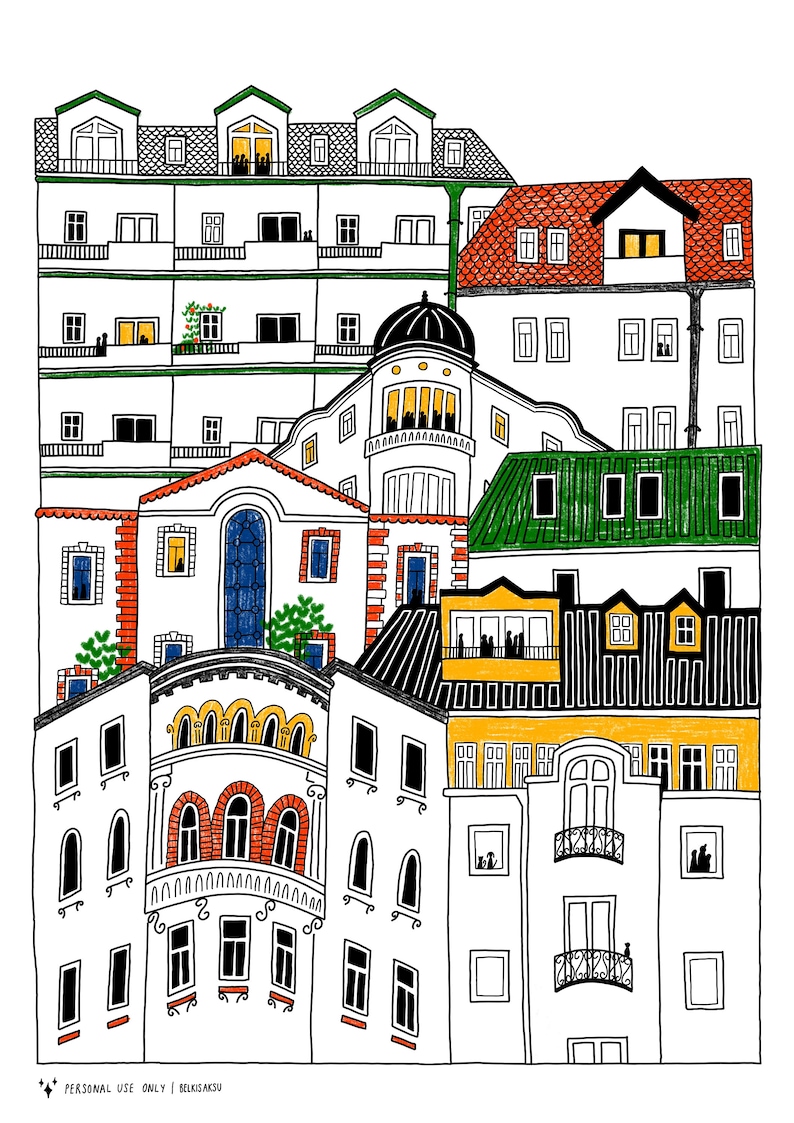 Architectural Coloring Pages Set of 3, Urban Wall Art, Coloring Pages ...