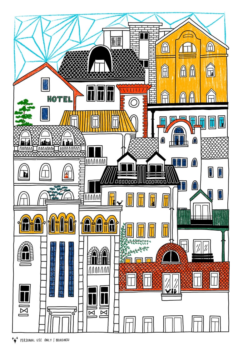 Architectural Coloring Pages Set of 3, Urban Wall Art, Coloring Pages ...