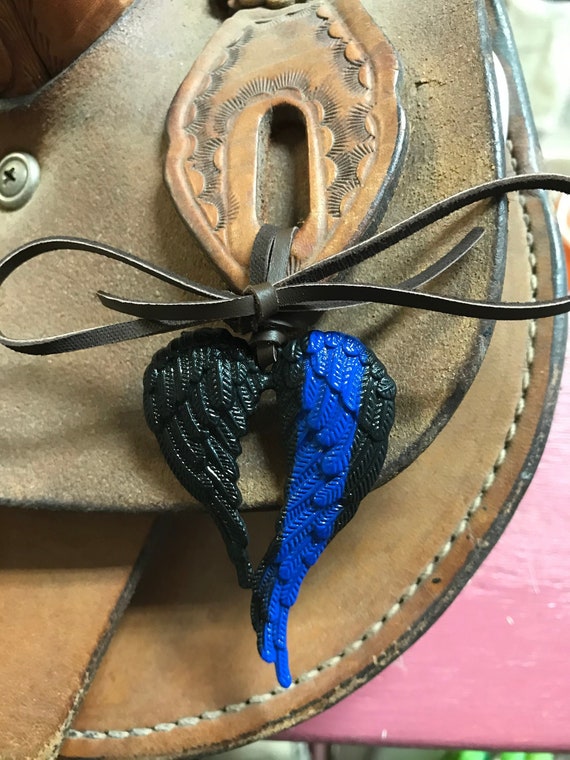 Thin Blue Line Angel Wings Saddle Charm Horse Ornament - Etsy
