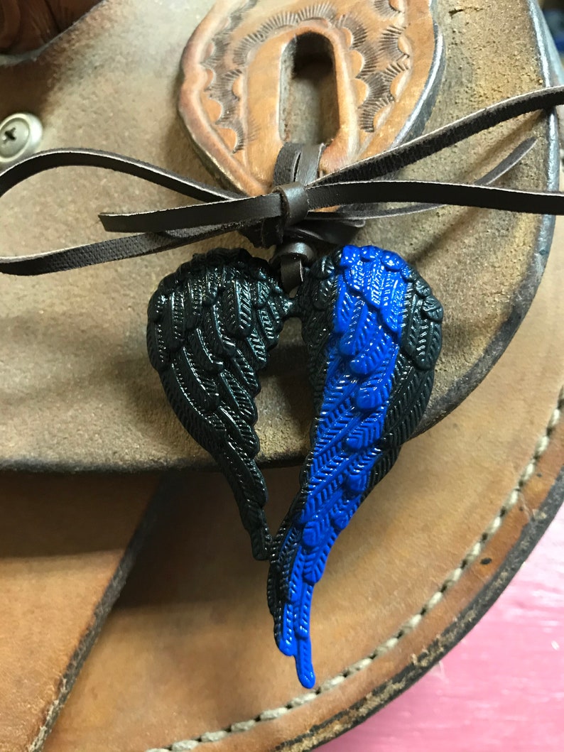 Thin Blue Line Angel Wings Saddle Charm, Horse Ornament, Police Charm ...