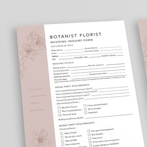 Florist Wedding Booking Form | Florist Order Forms | Wedding Order ...