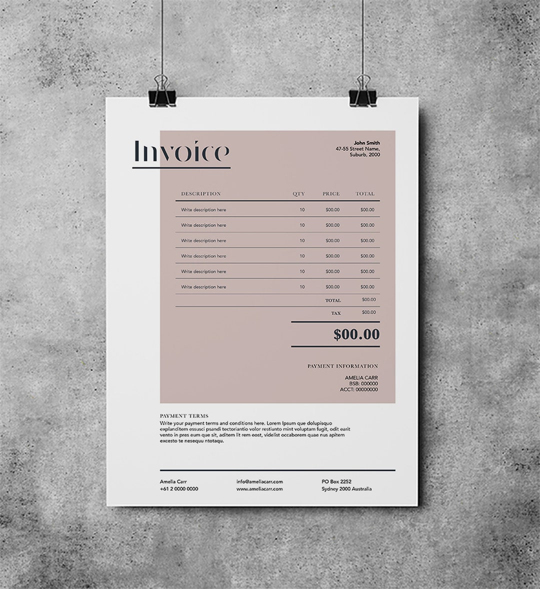 The Amelia Carr Invoice Template Modern Invoice Template Design - Etsy